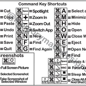 Printable Apple Mac Keyboard Shortcuts Reference Guide - Etsy