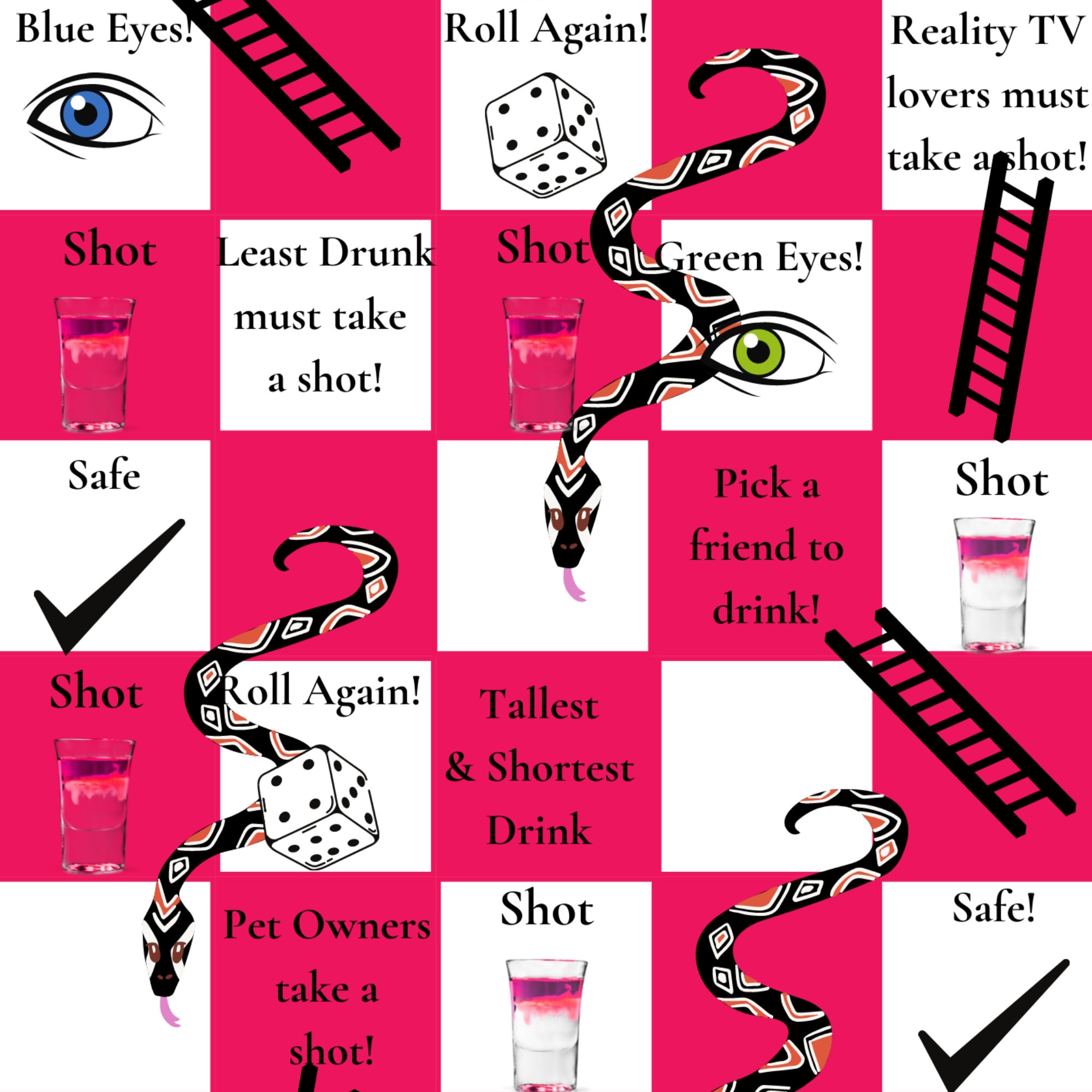 Shots and Ladders, Adult Classic Drinking Board Game Version of Snakes ...