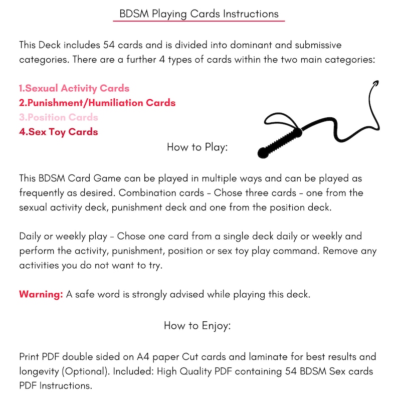 Bdsm Sex Cards Adult Sex Game Instant Download Printable Sex