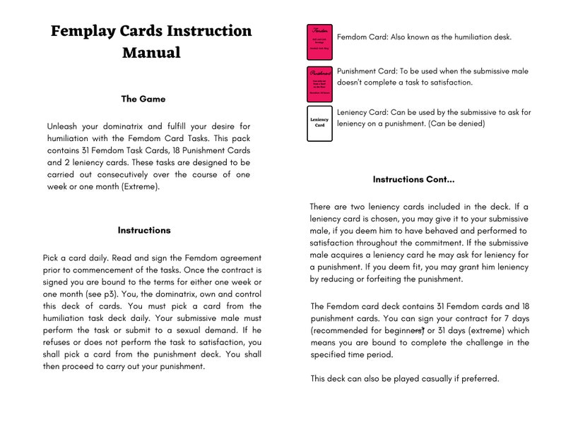 The Submissive Male Humiliation Sex Bundle Includes Femdom Cards