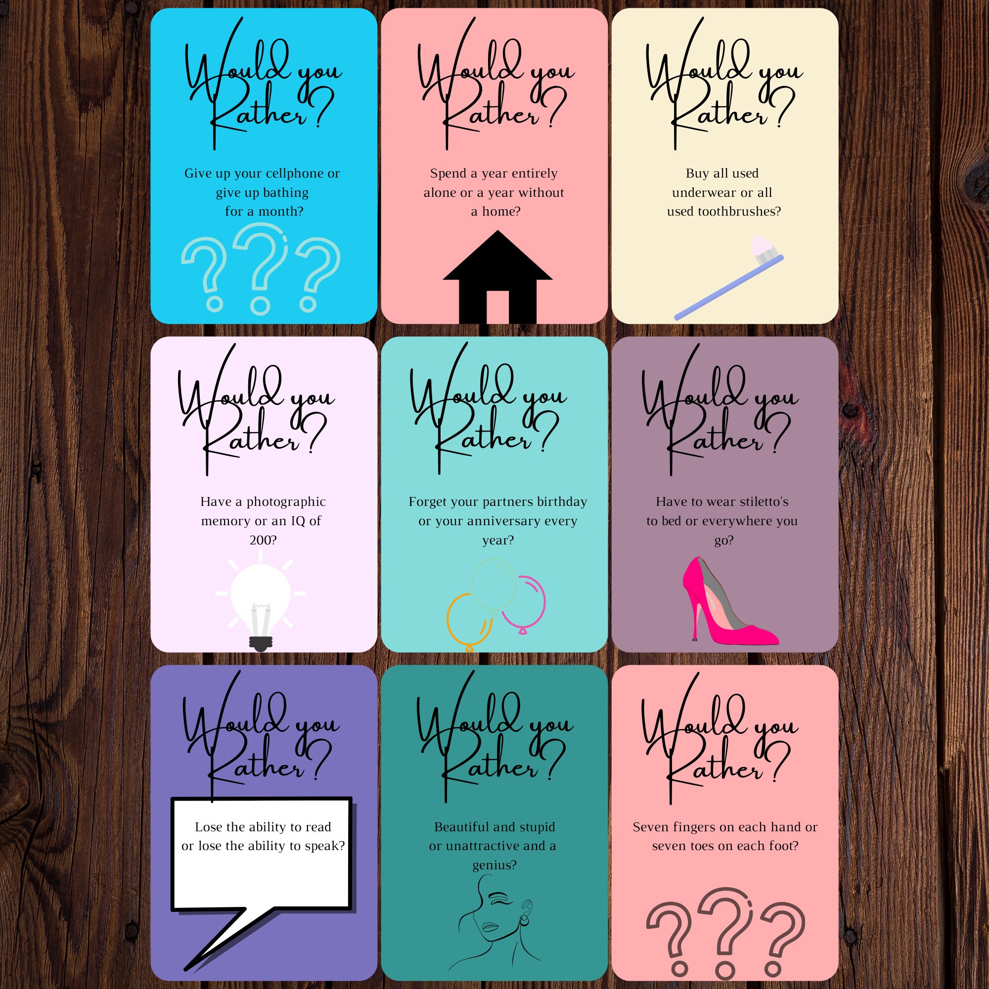 Would You Rather, Printable Party Game Cards - Etsy