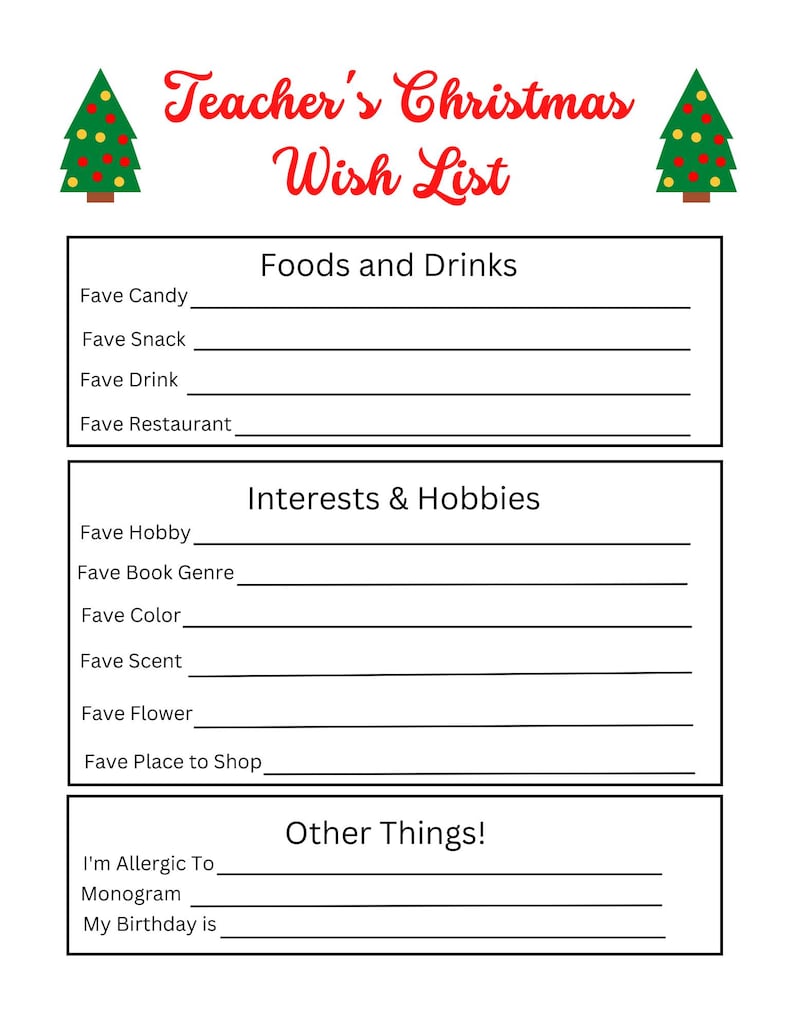 Teacher Christmas Wish List | Teacher's Winter Appreciation Gift ...