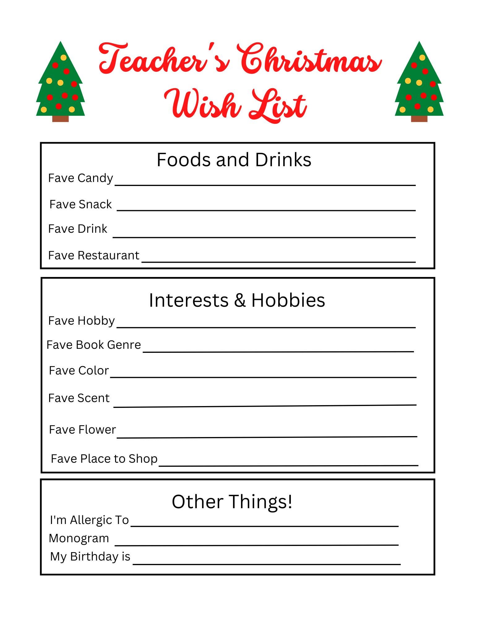 Teacher Christmas Wish List | Teacher's Winter Appreciation Gift ...