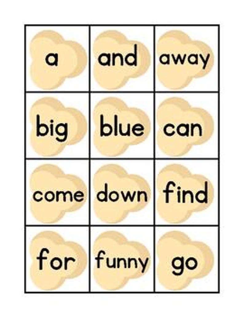 Pre-kindergarten Dolch Sight Word Popcorn Game | Preschool Fry Center ...