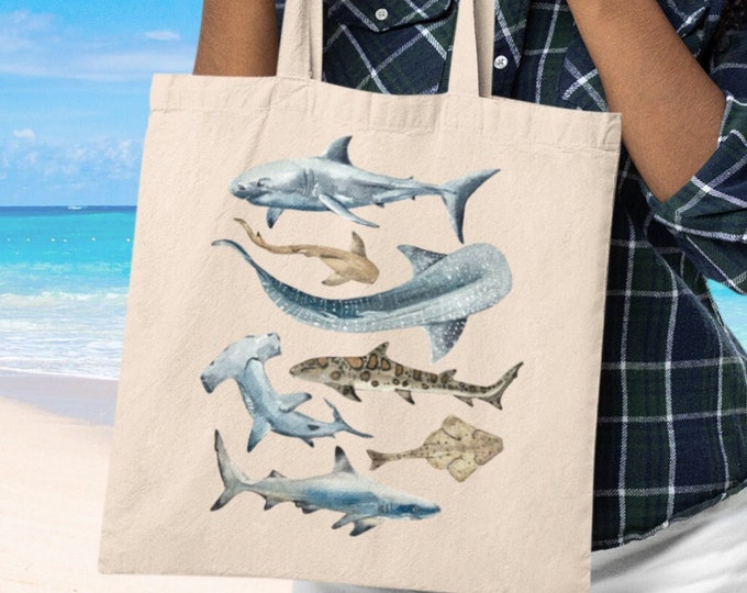 Colorful Shark Tote Bag, Tote for Shark Lovers, Ocean Tote Bag, Ocean ...