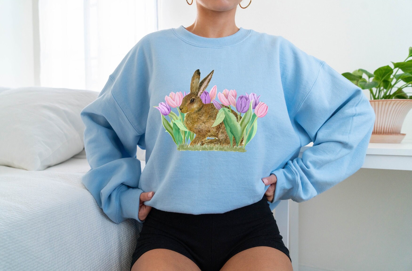 Easter Crewneck Bunny Sweater Easter Bunny Sweatshirt Cottagecore ...