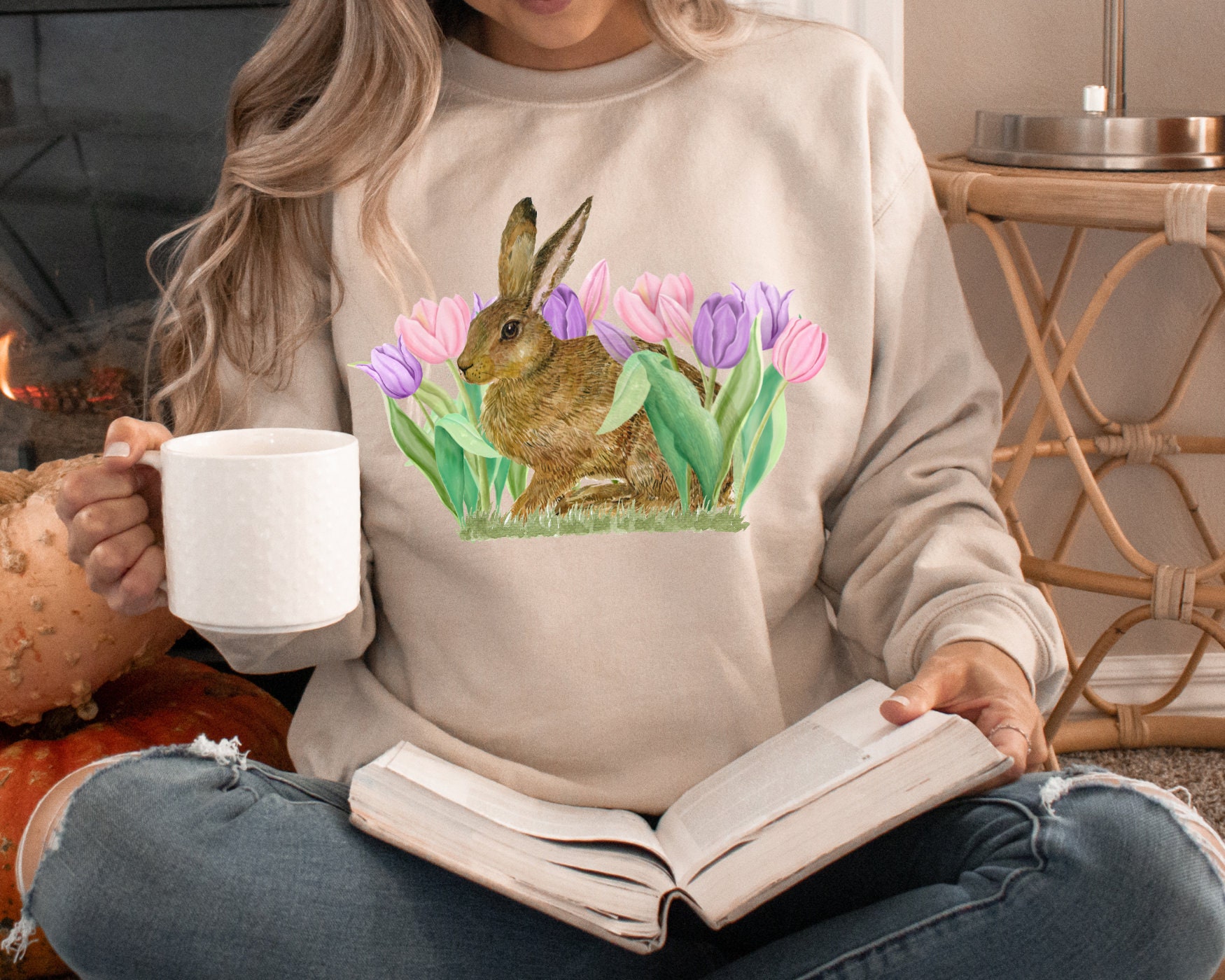 Easter Crewneck Bunny Sweater Easter Bunny Sweatshirt Cottagecore ...