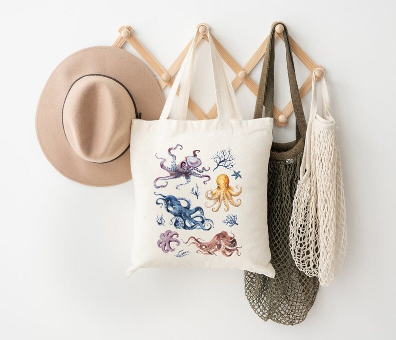 Octopus Tote Bag Octopus Bag Marine Life Tote Bag Beach Tote Everyday ...