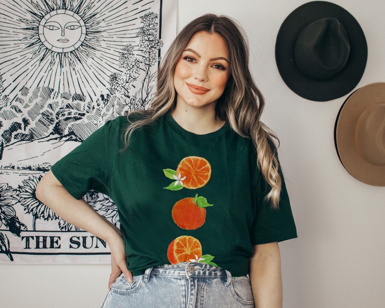 Orange Fruit Shirt Cottagecore Shirt Fruit Print Shirt Botanical Shirt ...