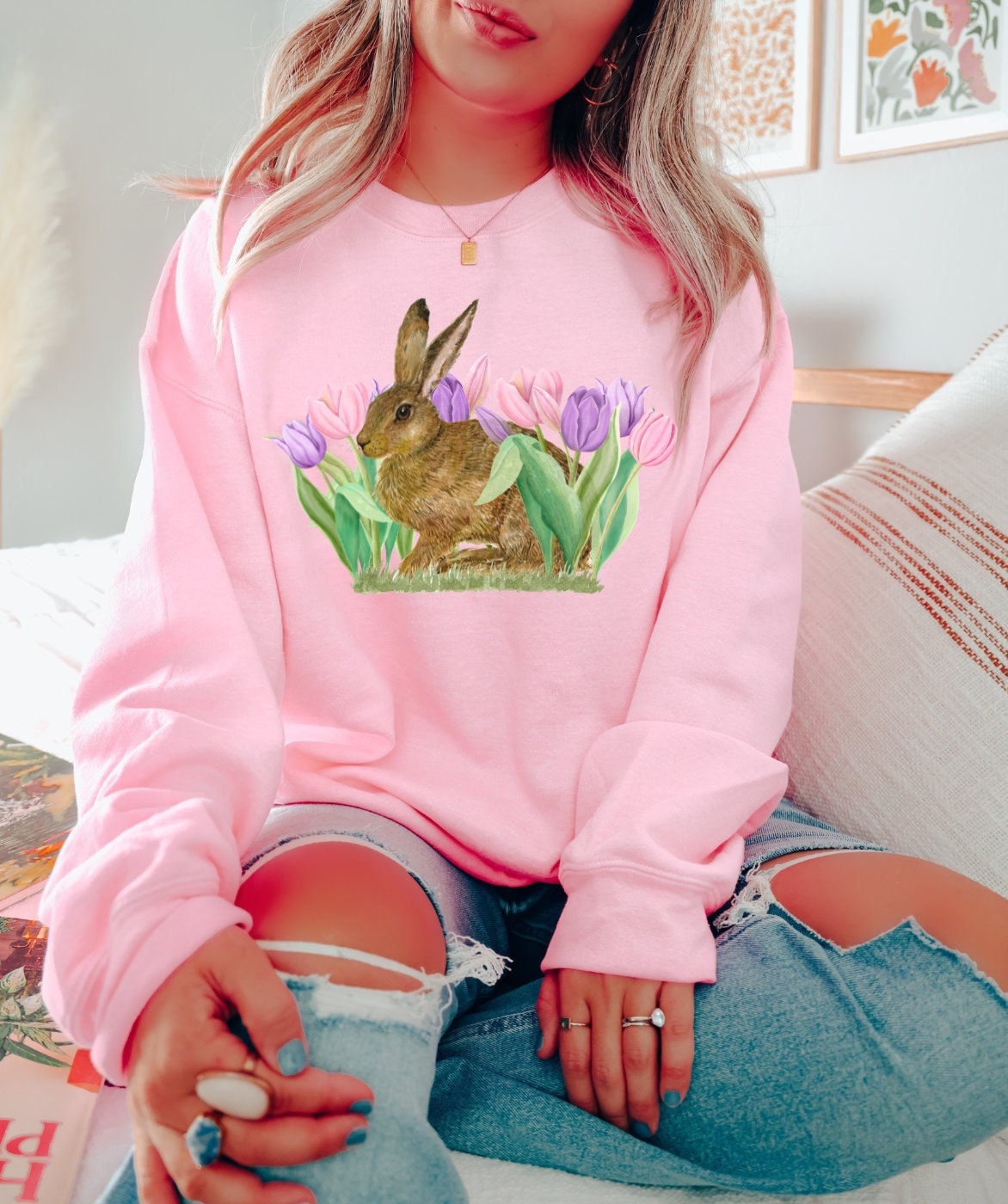 Easter Crewneck Bunny Sweater Easter Bunny Sweatshirt Cottagecore ...