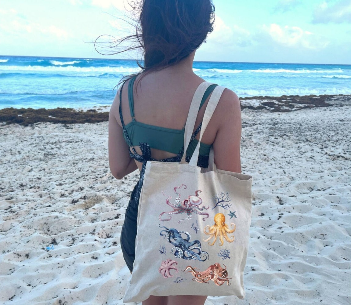 Octopus Tote Bag Octopus Bag Marine Life Tote Bag Beach Tote - Etsy