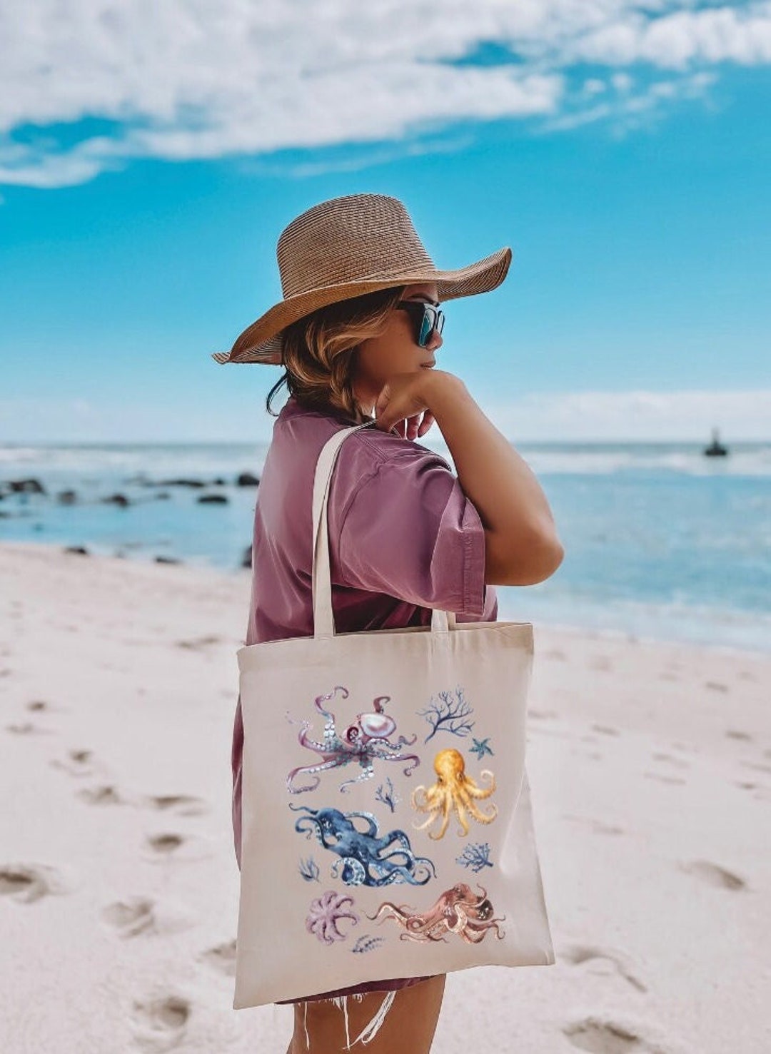 Octopus Tote Bag Octopus Bag Marine Life Tote Bag Beach Tote Everyday ...