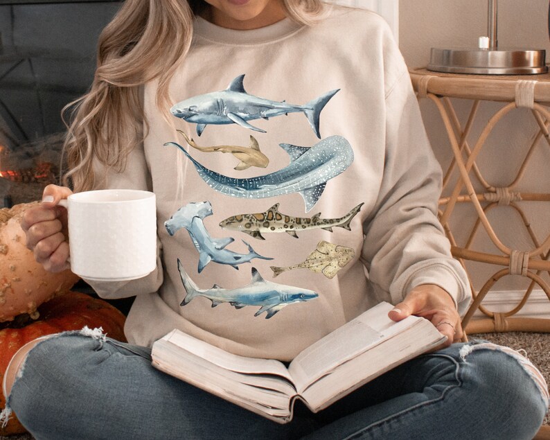 Shark Crewneck Cute Shark Sweatshirt Whale Shark Sweater Great - Etsy