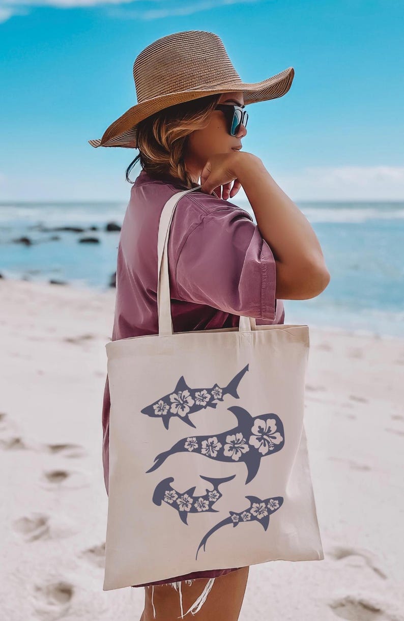 Whale Shark Tote Bag Hammerhead Shark Great White Shark Coconut Girl ...