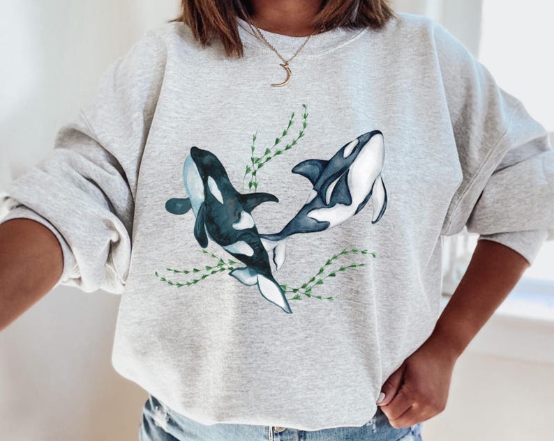 Orca Sweater Orcas Ocean Crewneck Beachy Sweatshirt Whale Sweatshirt ...