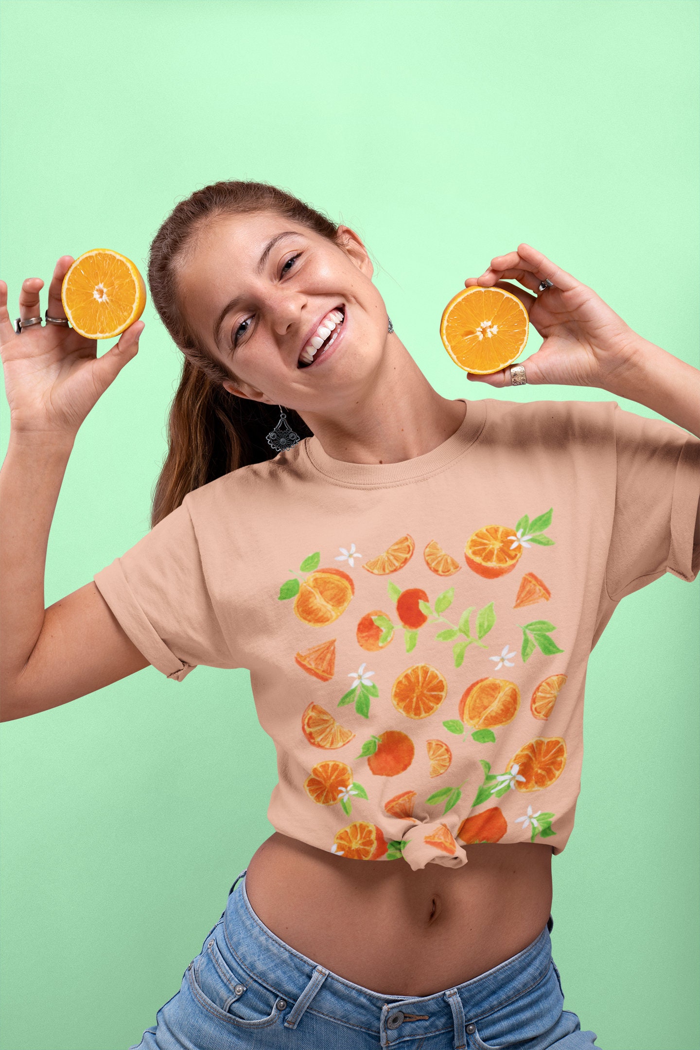 Orange Fruit Shirt Cottagecore Shirt Fruit Print Shirt | Etsy