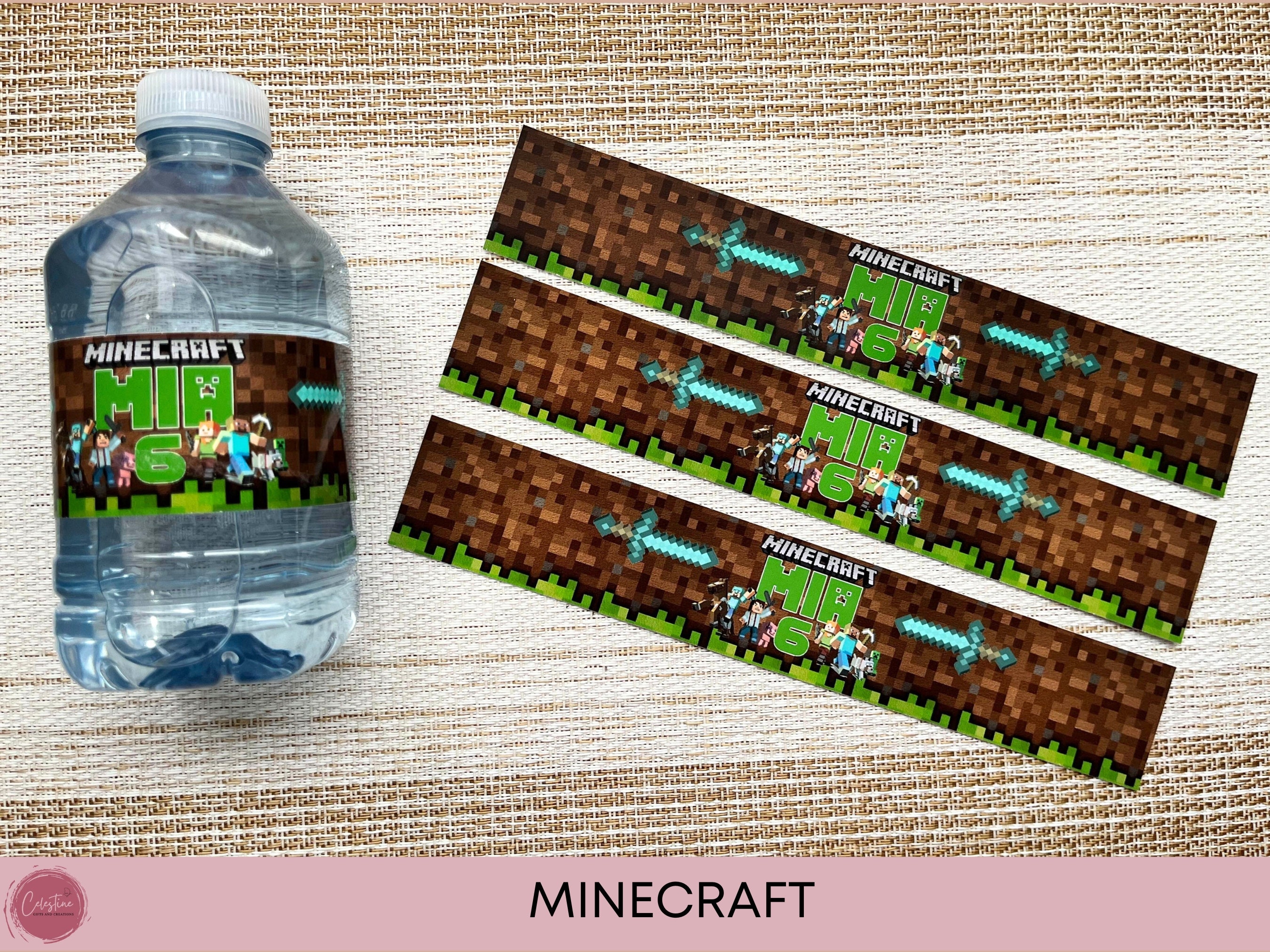 PRINTED Water Bottle Labels, Water Bottle Labels, Minecraft Water ...