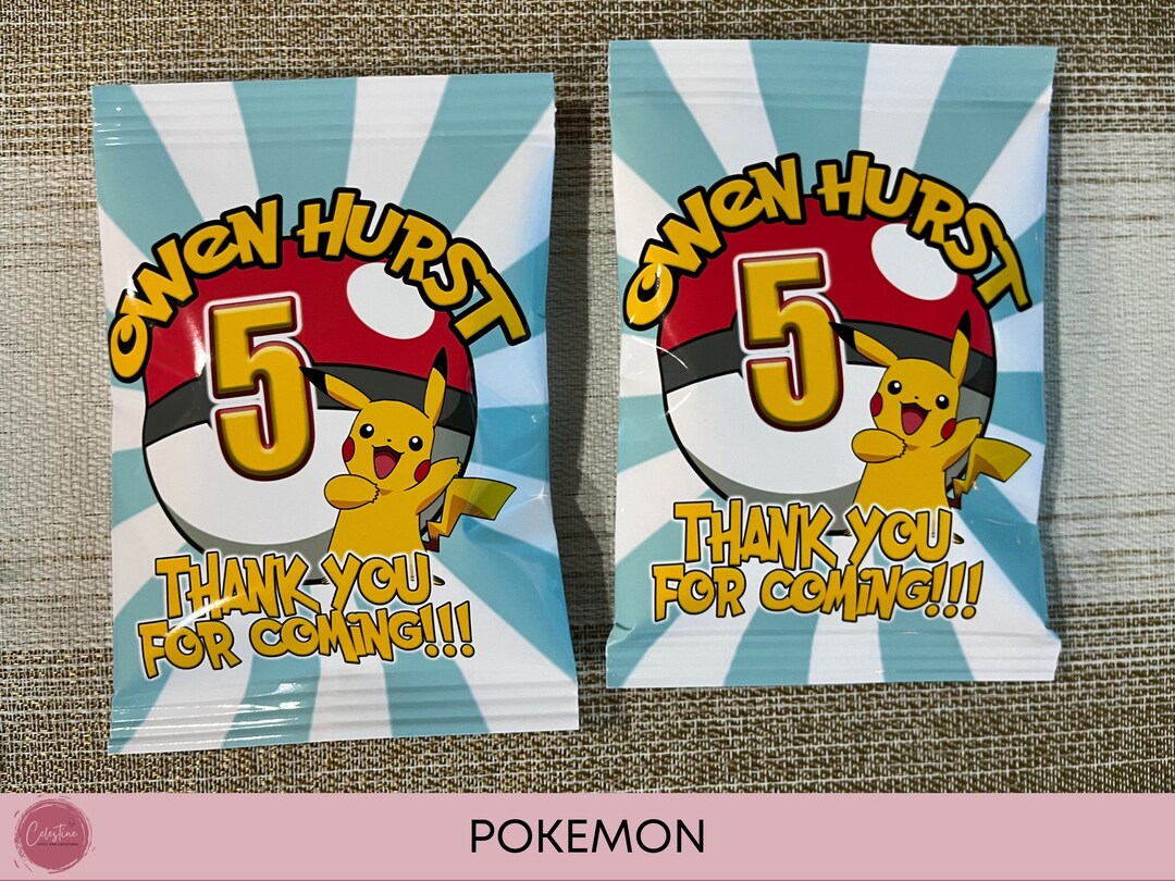 Personalised Chip Bags, Chip Bags, Chip Packets, Party Favours, Pokemon ...