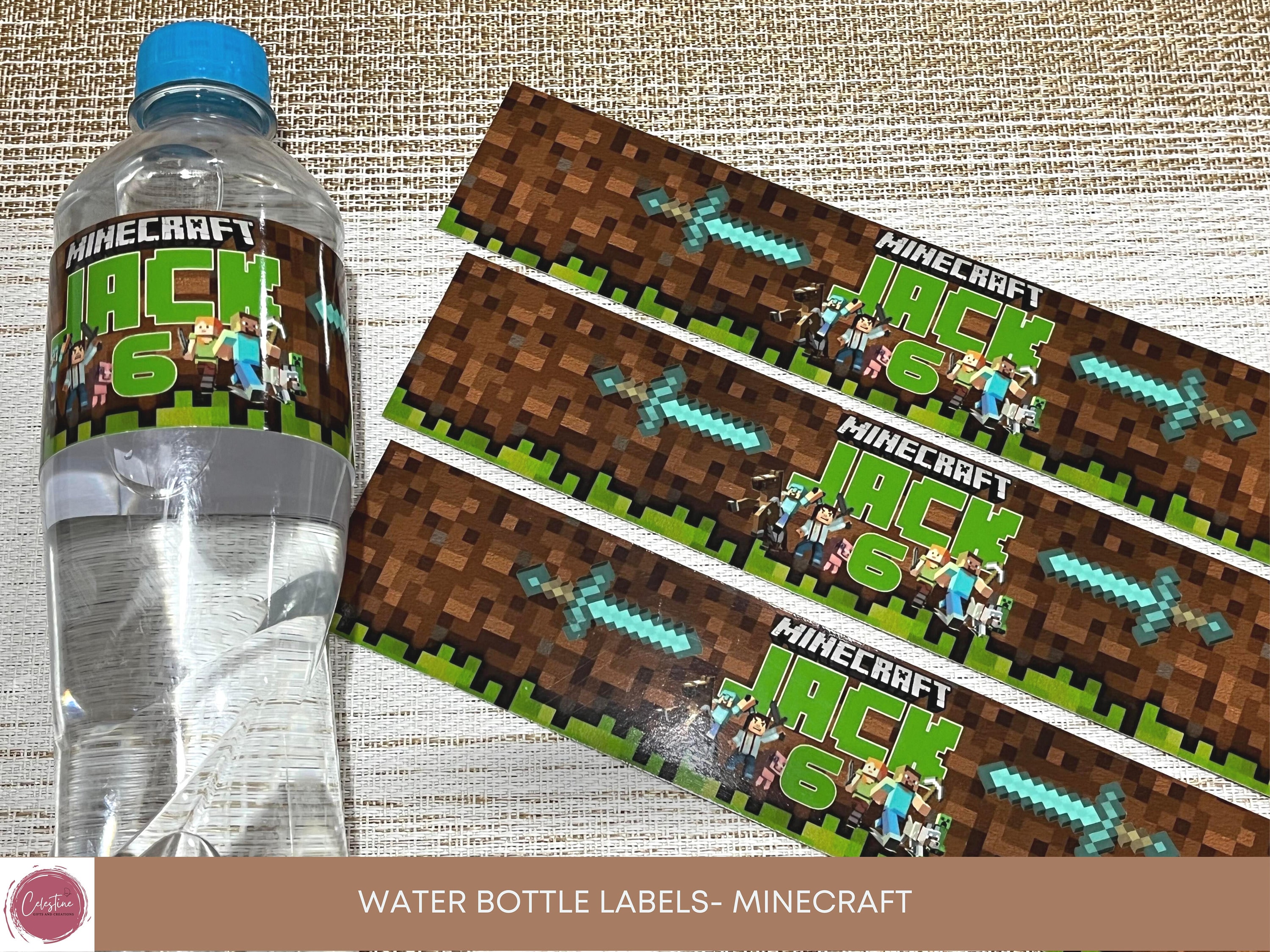PRINTED Water Bottle Labels, Water Bottle Labels, Minecraft Water ...