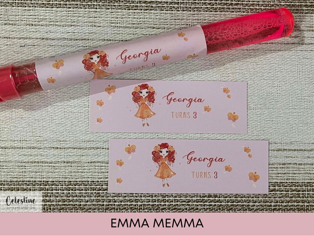 PRINTED Bubble Wand Labels, Bubble Wand Stickers, Emma Memma Party ...
