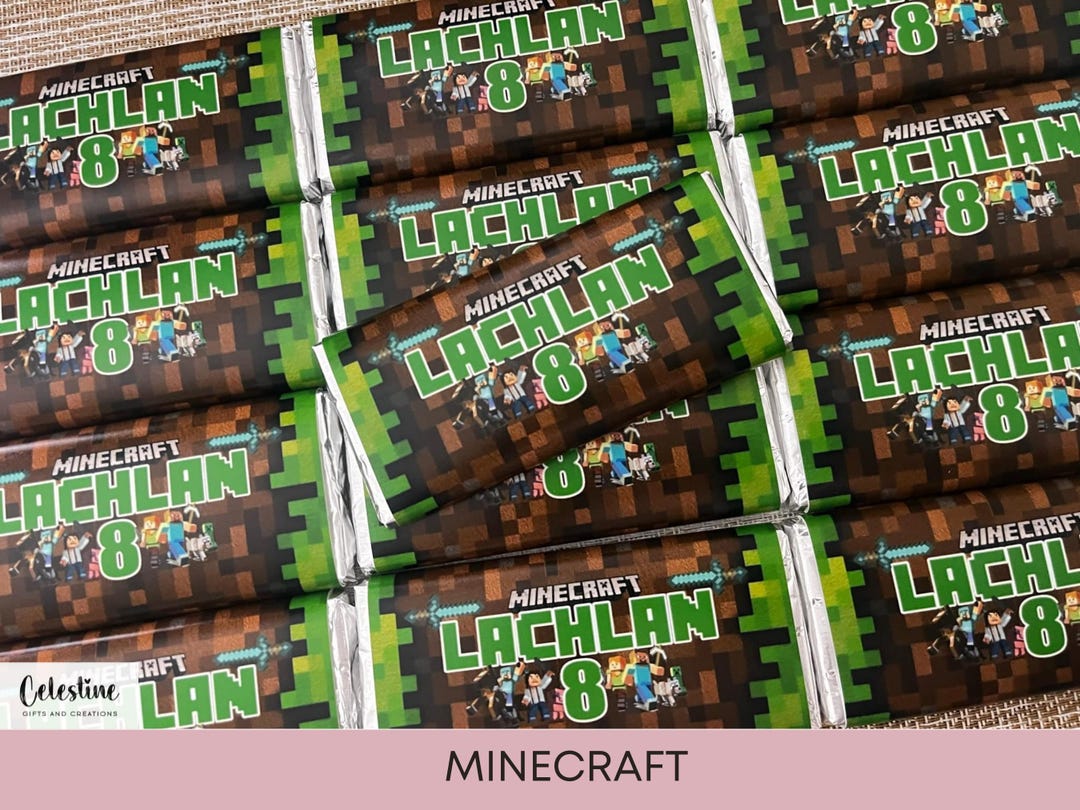 Minecraft Theme Party, Personalised Chocolate Bars, Party Favours ...
