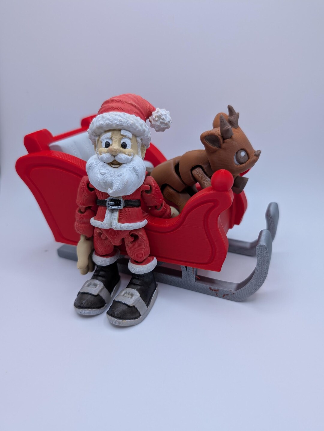 Articulated Santa Reindeer and Sleigh Playset - Christmas Toy Set - Etsy
