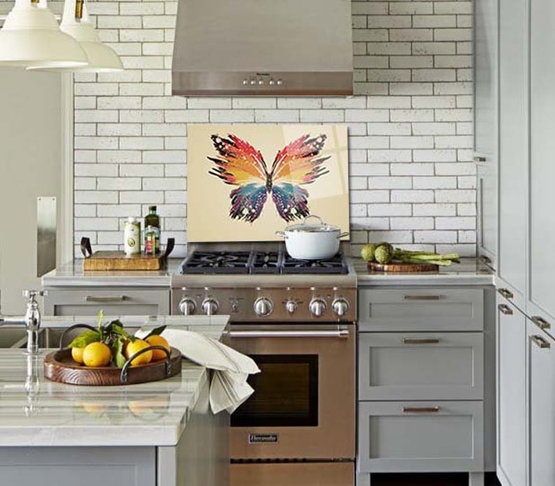 Tempered Glass Backsplash Butterfly Kitchen Backsplash - Etsy