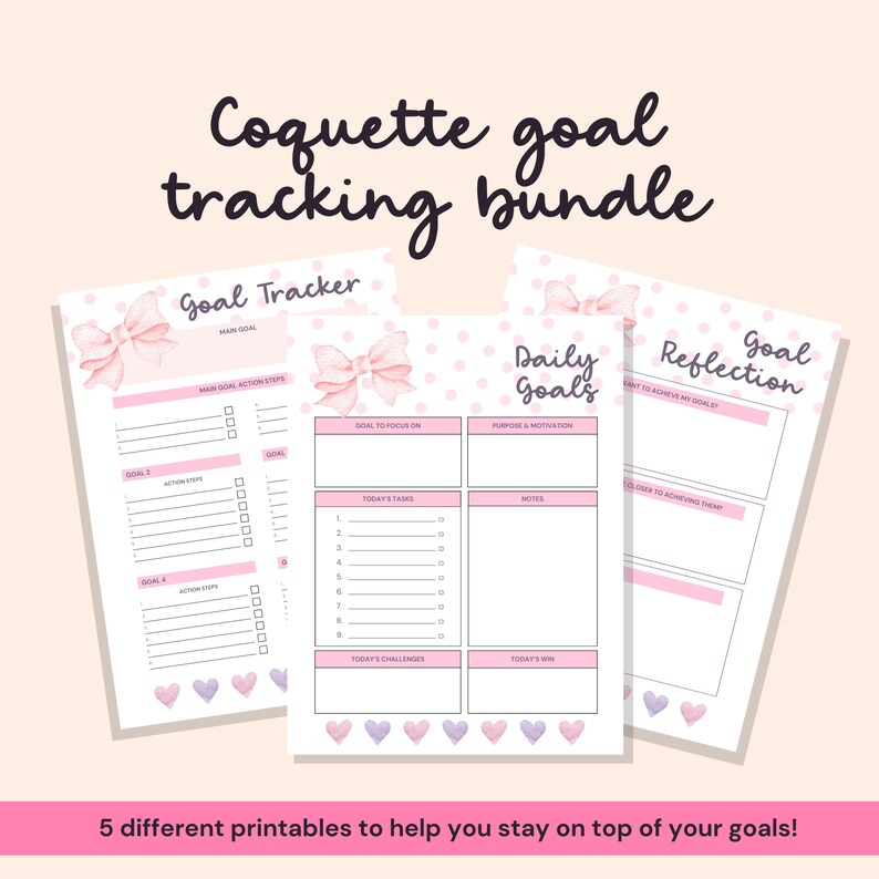 Coquette Goal Tracker Printable Templates, Undated Daily Weekly Monthly ...