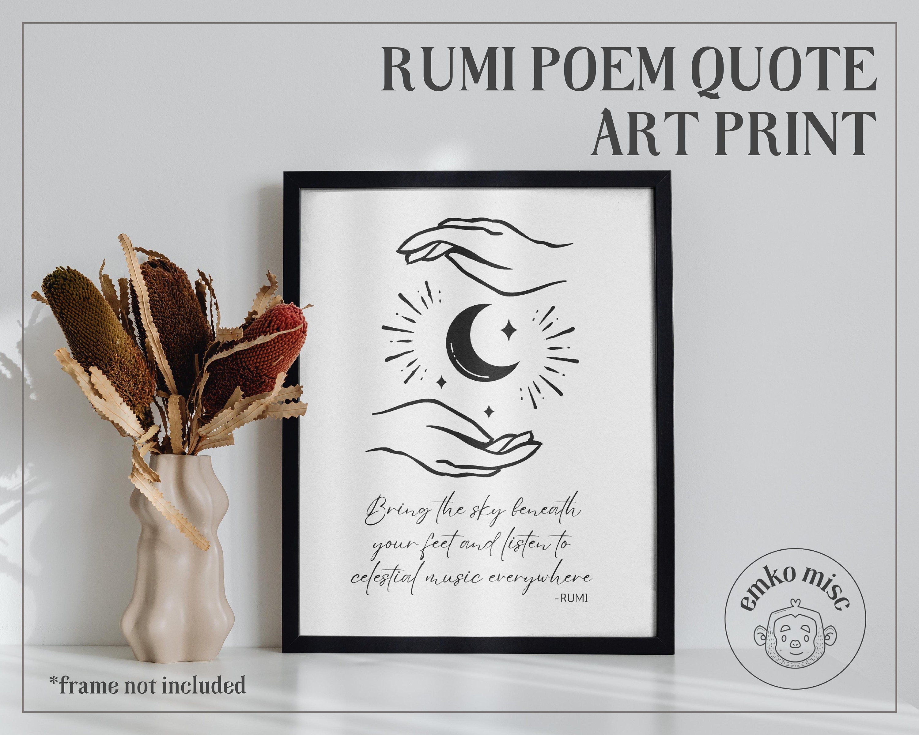 Celestial Rumi Poem Quote Art Print | 8.5 X 11 in | Moon and Hands Art ...