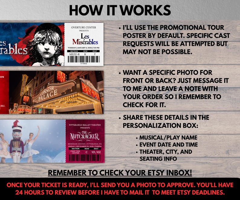 Physical Ticket Custom Personalized Laminated Musical Broadway Event ...