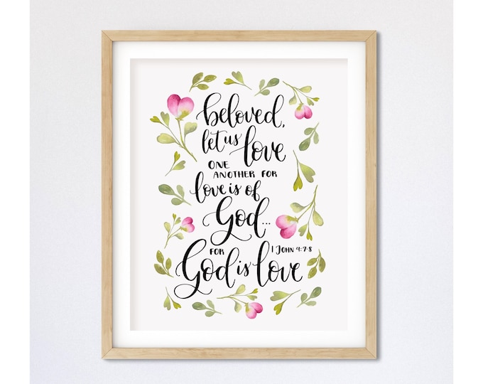 Love One Another Christian Printable Poster 1 John 4:7-8 Scripture Wall ...