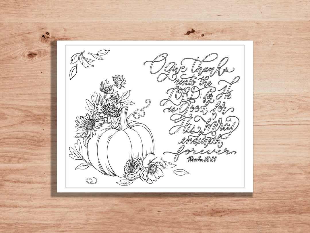 Give Thanks Coloring Page, Autumn Coloring Sheet Christian Adult ...