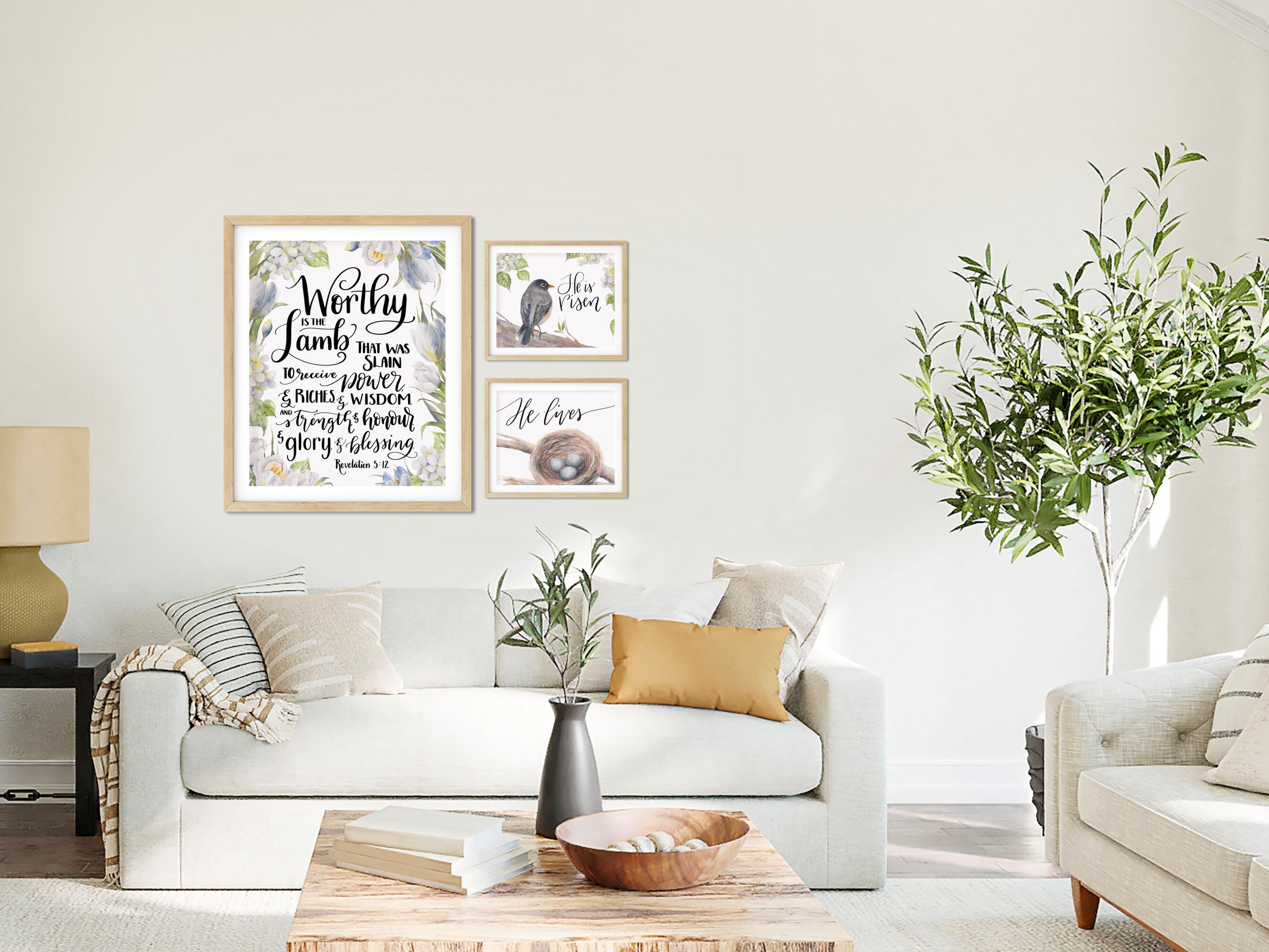 He Lives Christian Easter Wall Art Set, Worthy is the Lamb Scripture ...