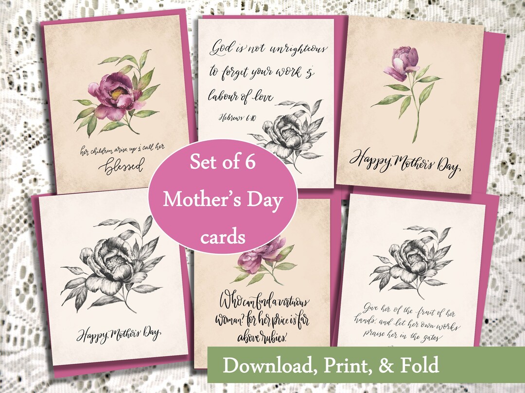 Traditional Mothers Day Card Set of 6 With Scripture Printable ...