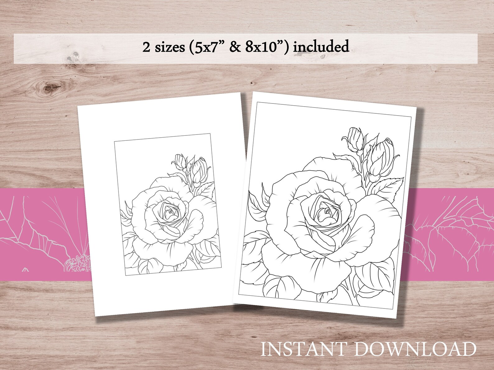 Realistic Rose Coloring Page Printable Rose Outline to Paint DIY ...