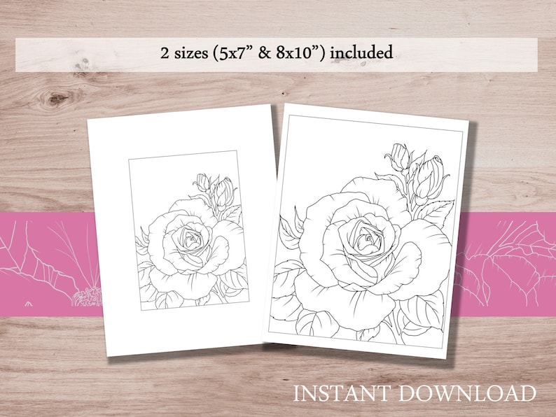 Realistic Rose Coloring Page Printable Rose Outline to Paint DIY ...