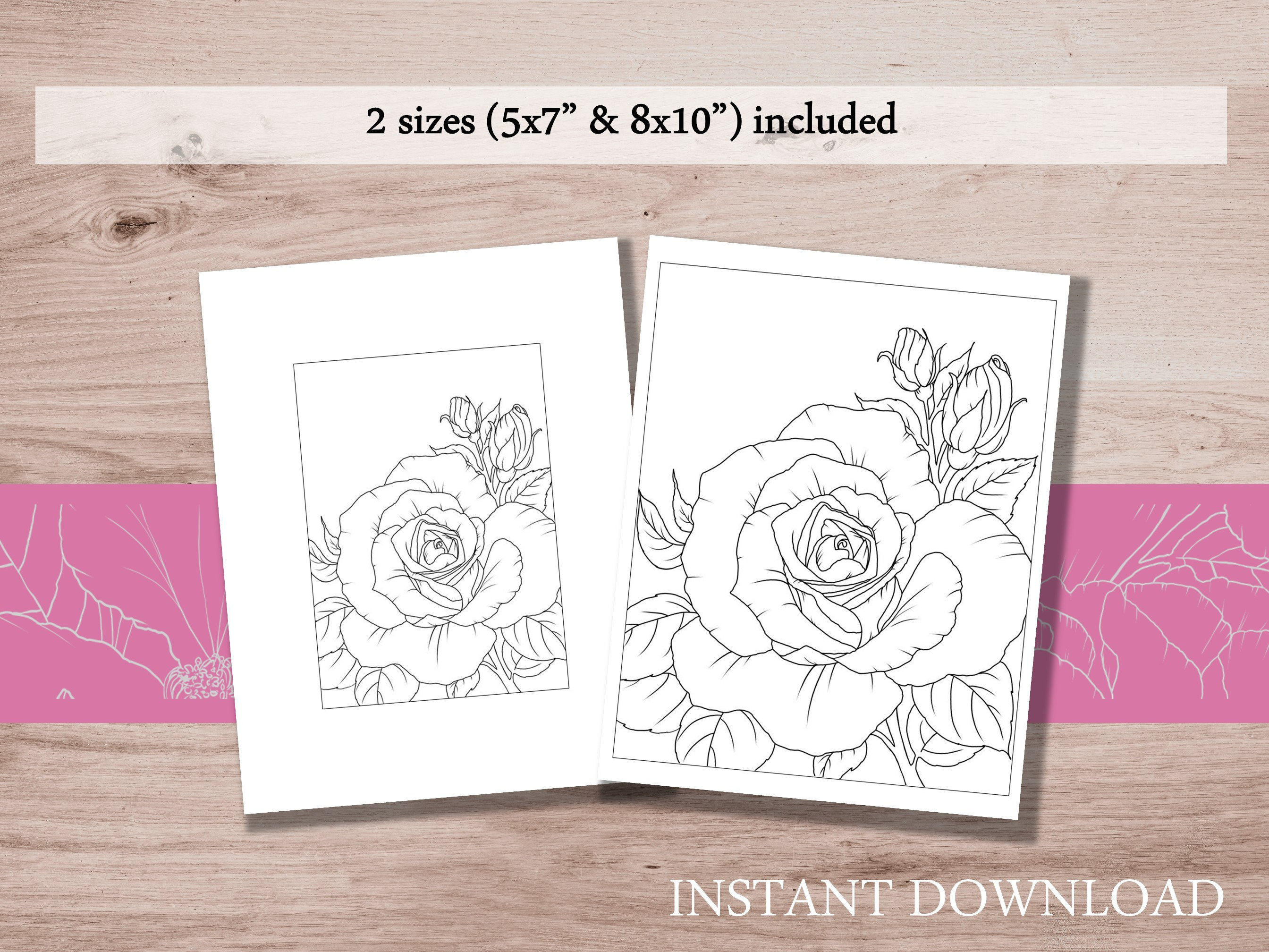 Realistic Rose Coloring Page Printable Rose Outline to Paint DIY ...
