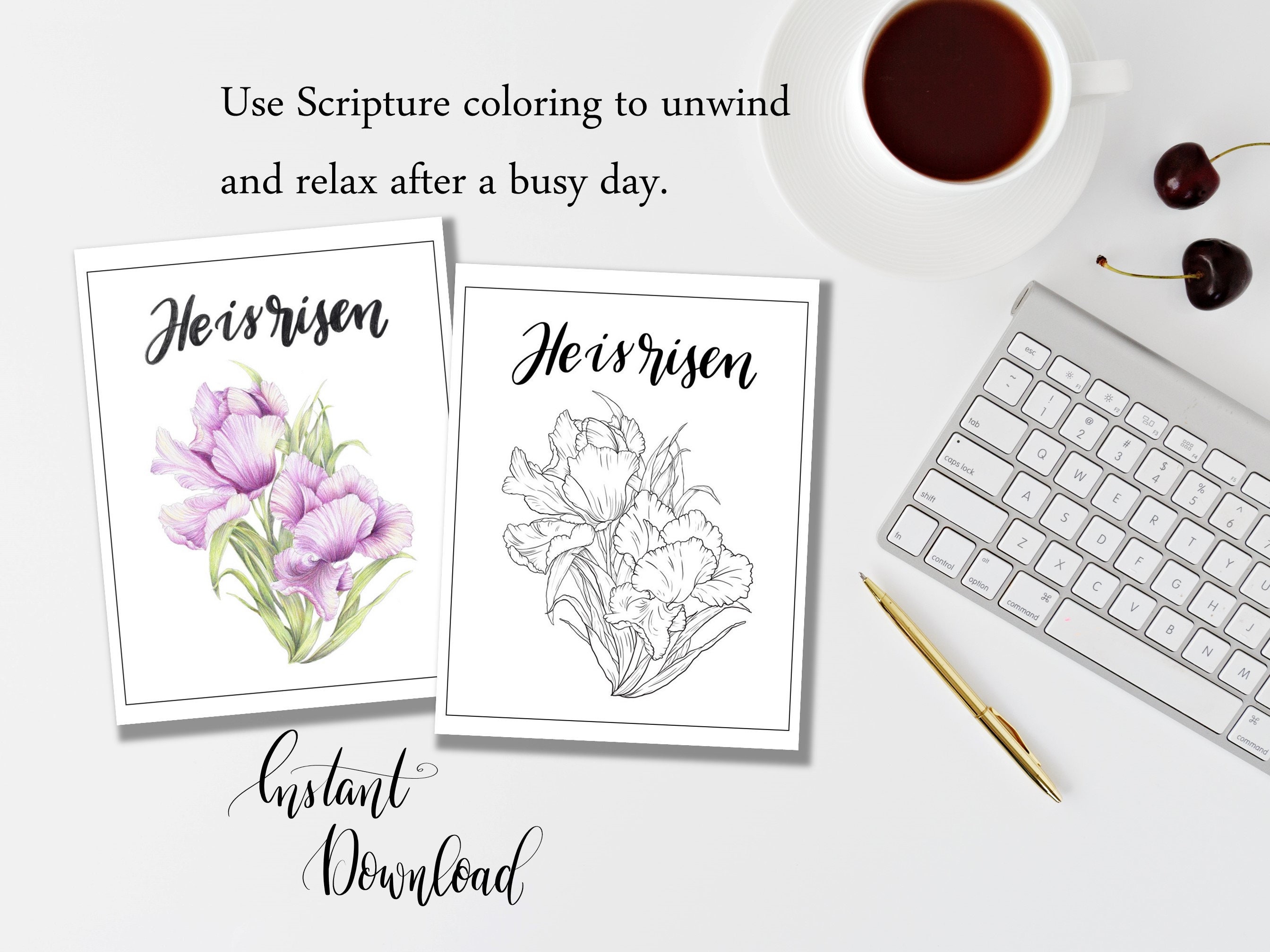 Página para colorear de Pascua cristiana con versículo bíblico de ...