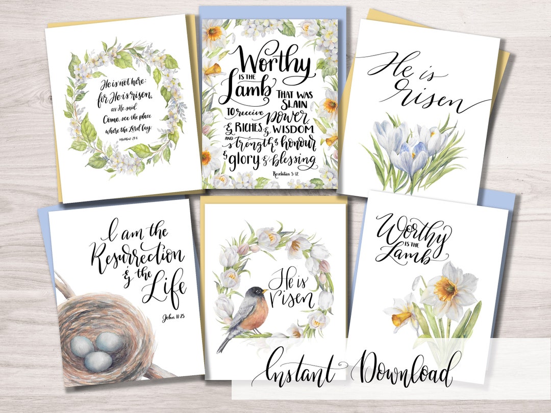 Christian Easter Card Printable Set, Easter Greeting Card Bundle With ...