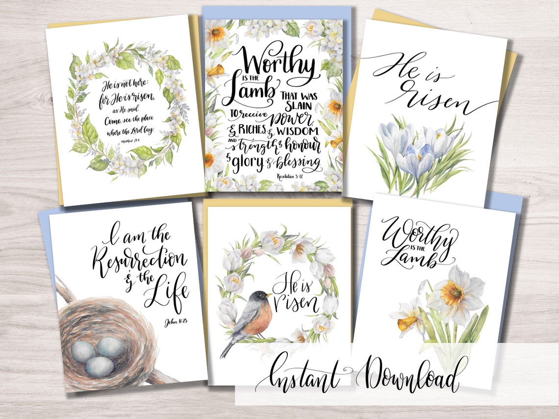 Christian Easter Card Printable Set, Easter Greeting Card Bundle With ...