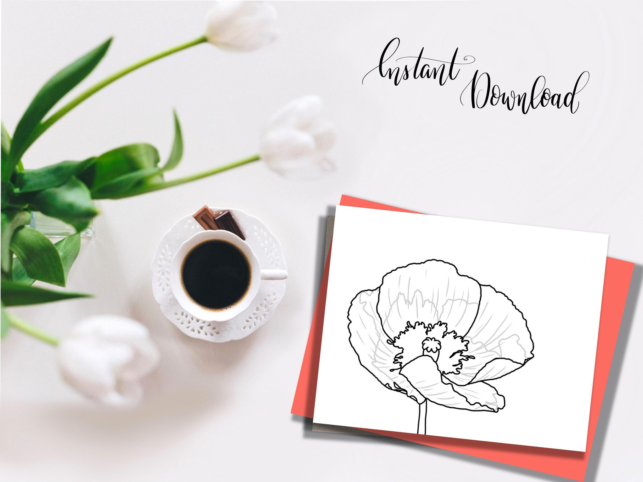 Flower Painting Outline to Trace, Poppy Flower Printable Floral ...