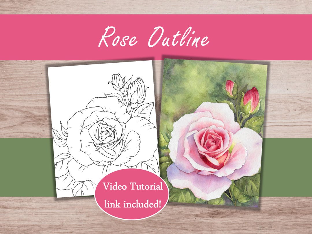 Realistic Rose Coloring Page Printable Rose Outline to Paint DIY ...