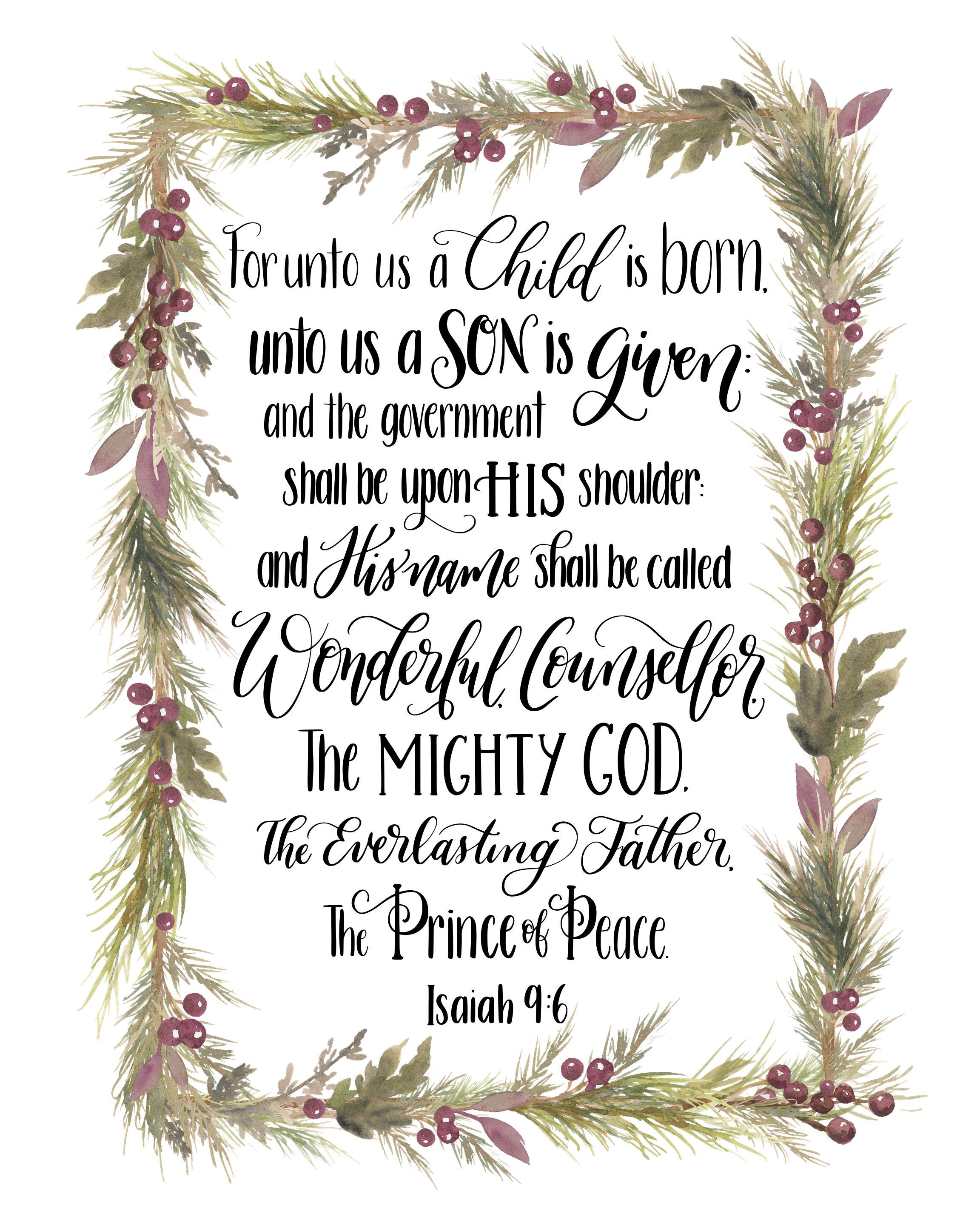 For Unto Us a Child is Born Printable Scripture Christmas Card Set ...