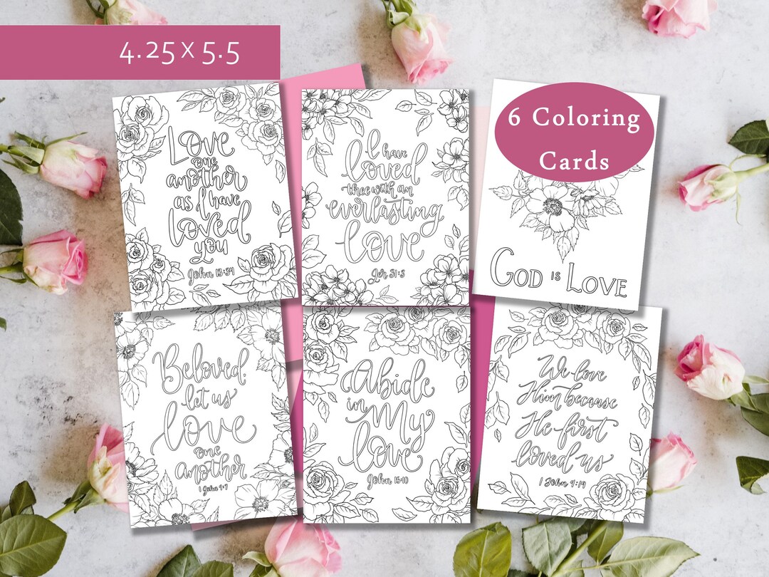 Valentines Day Coloring Card Set With Bible Verses to Color Christian ...