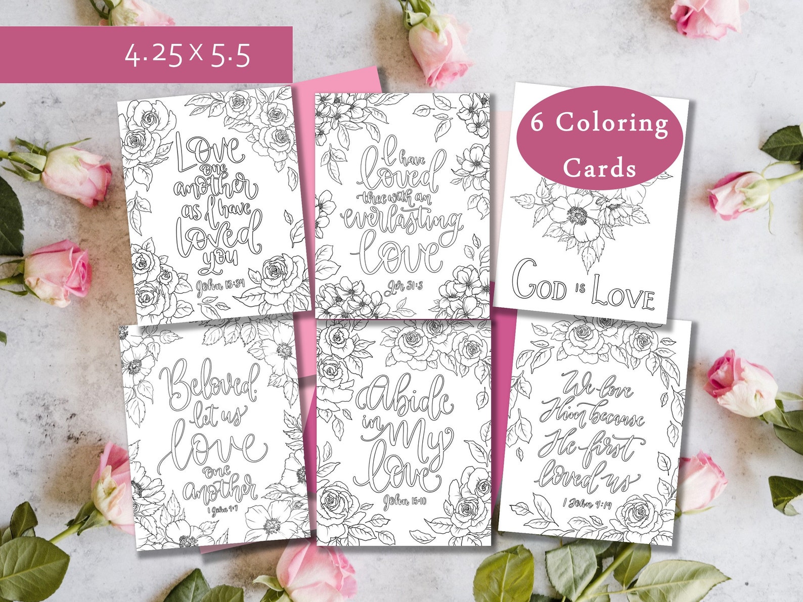 Christian Valentines Day Coloring Card Set With Bible Verses Valentine ...