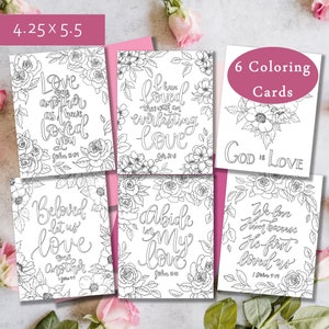 Christian Valentines Day Coloring Card Set With Bible Verses Valentine ...