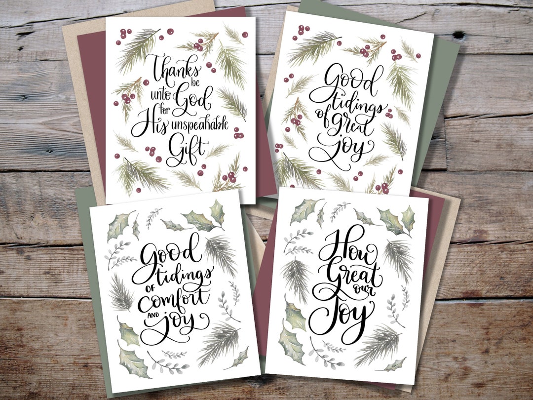 Christian Christmas Card Printable Set of 4, How Great Our Joy ...