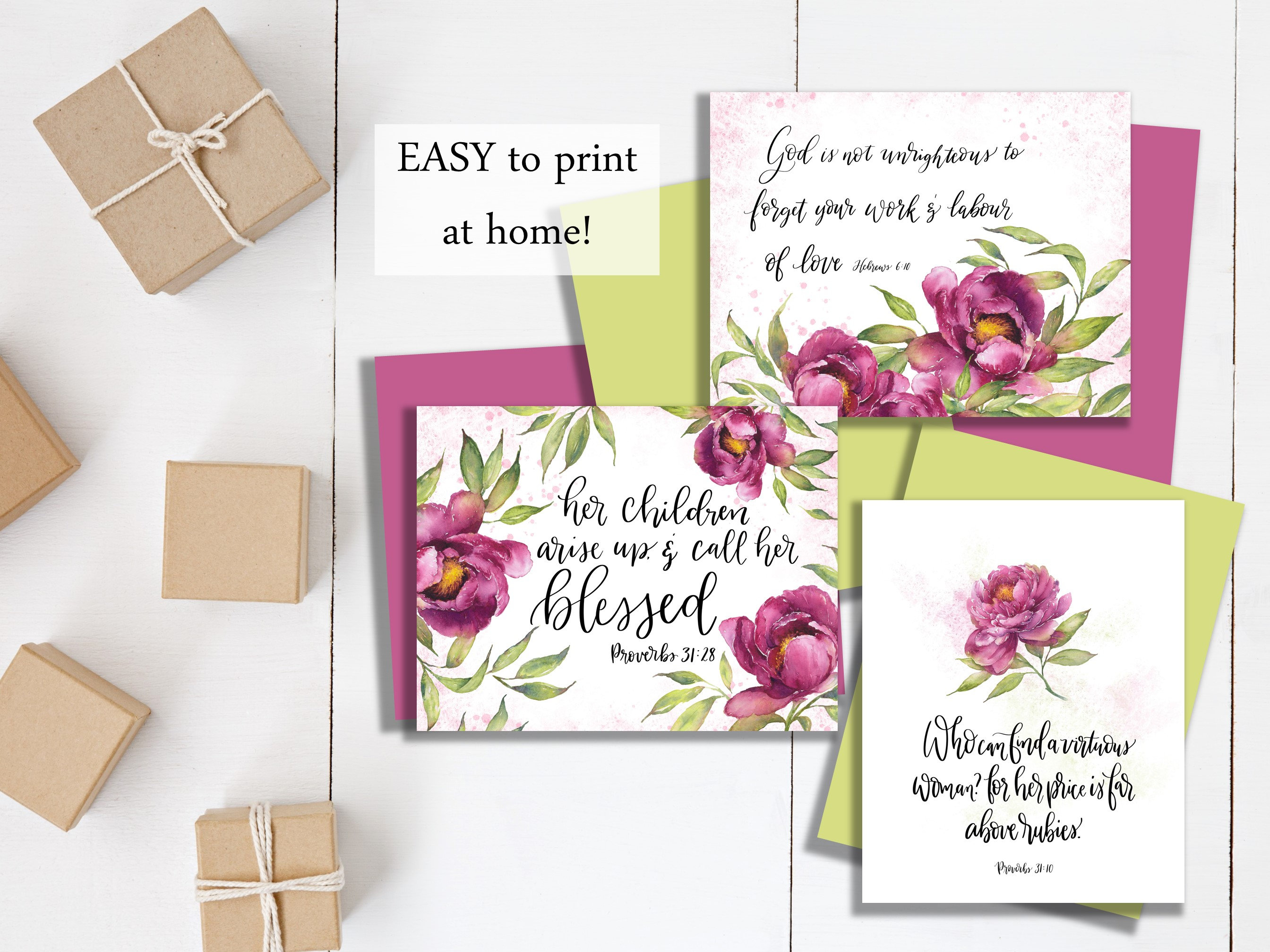 Christian Mothers Day Printable Card Set With Hand-lettered Scripture ...