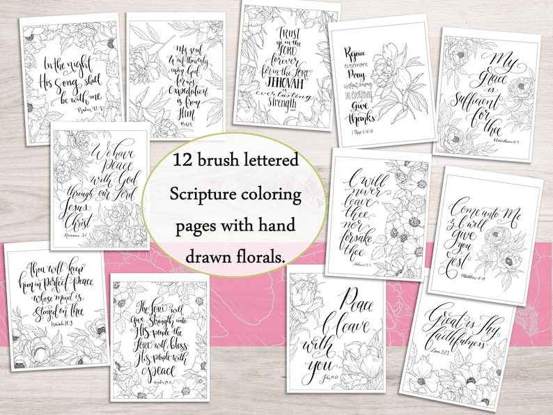 Printable Bible Verse Coloring Set, Scripture Coloring Page Bundle for ...