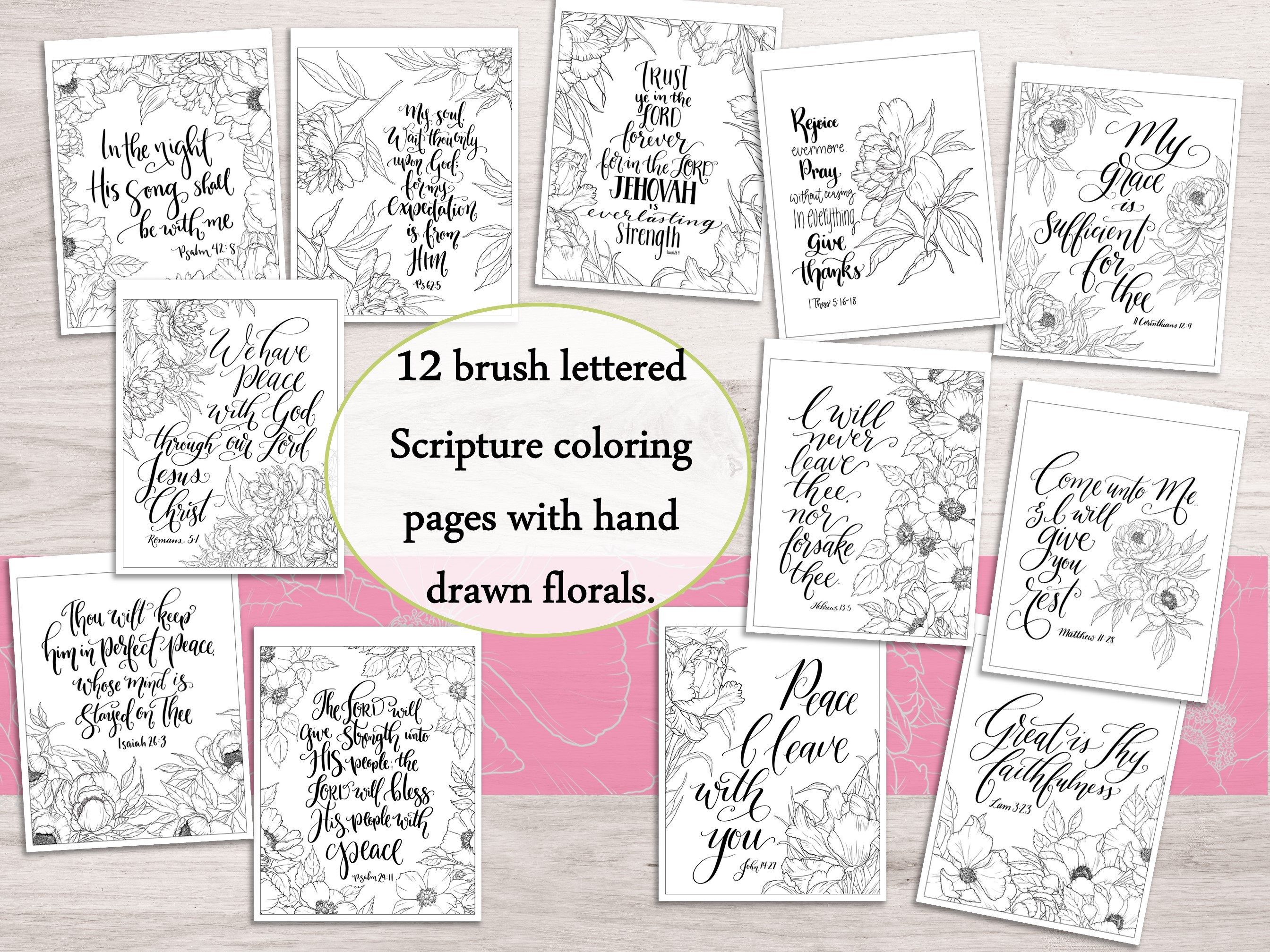Printable Bible Verse Coloring Set, Scripture Coloring Page Bundle for ...